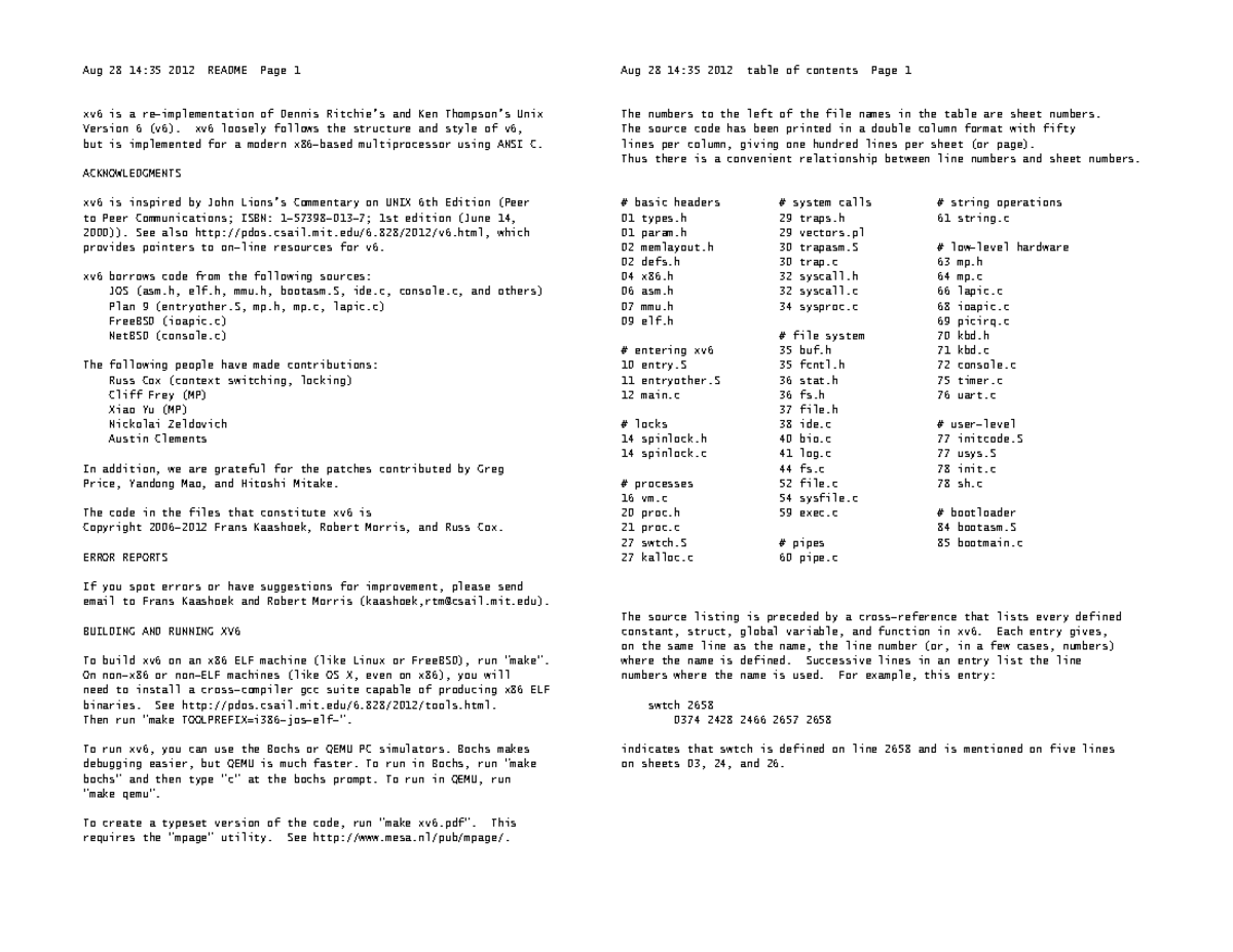 An introduction to xv6 operating system uui - Aug 28 14:35 2012 README ...