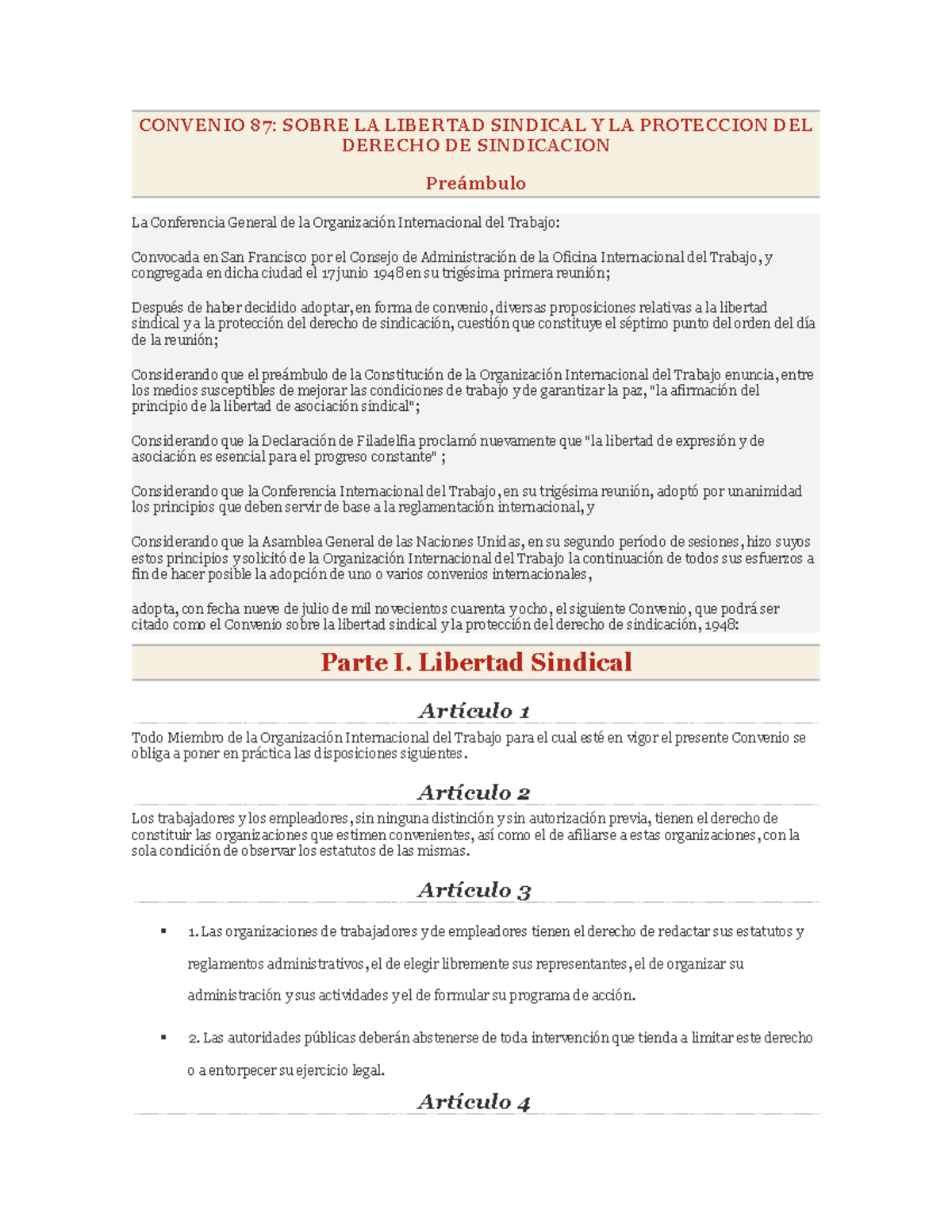 Convenio 87 OIT - CONVENIO 87: SOBRE LA LIBERTAD SINDICAL Y LA PROTECCION DEL DERECHO DE ...