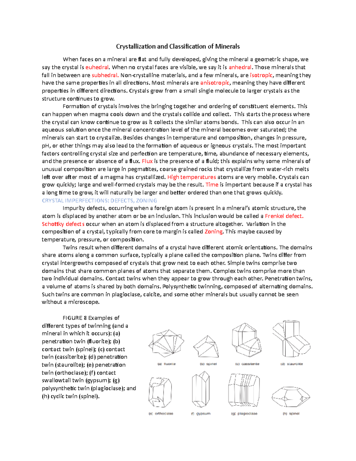 Chapter 2 notes - mineral properties - Crystallization and ...