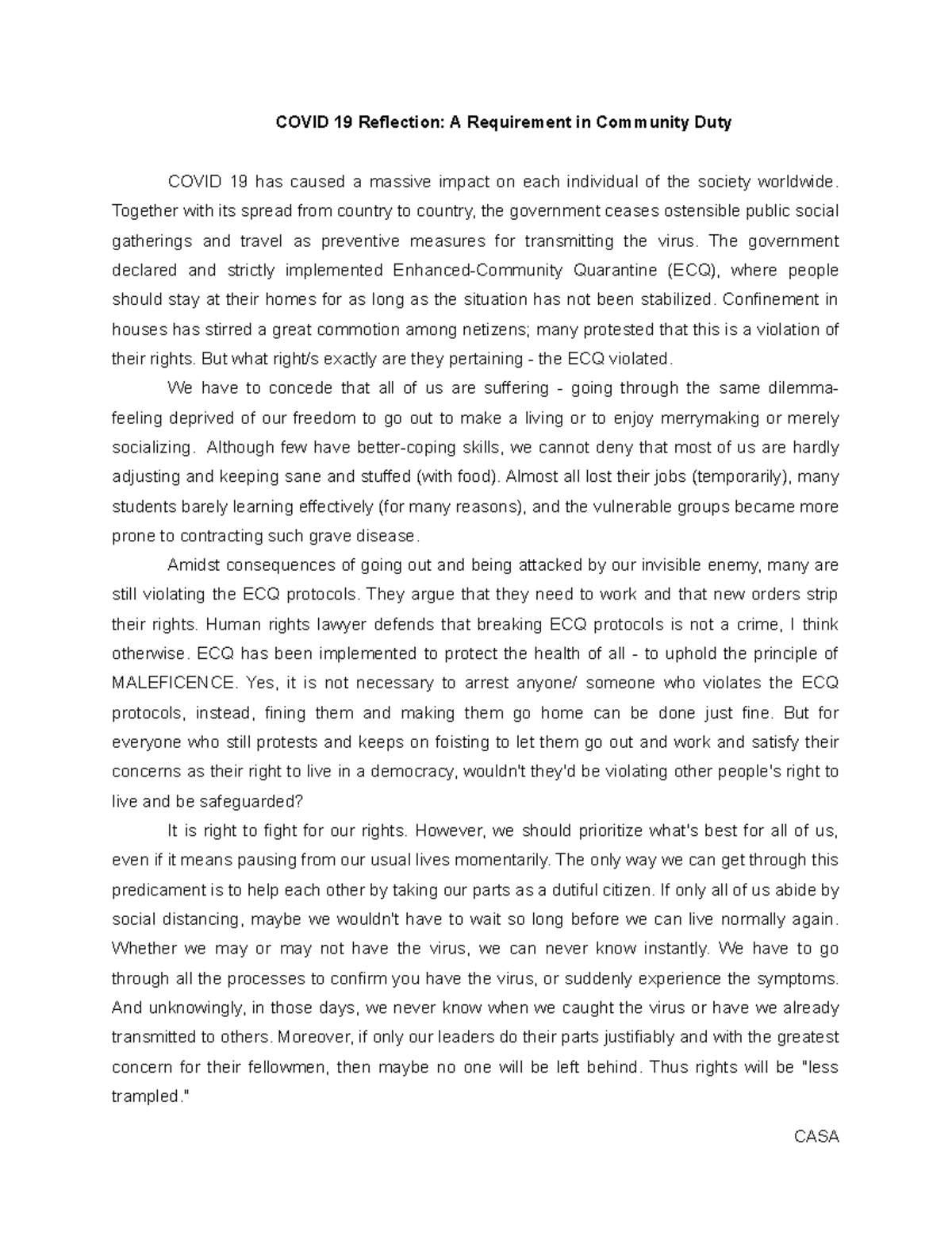 Covid 19 Reflection - COVID 19 Reflection: A Requirement in Community ...