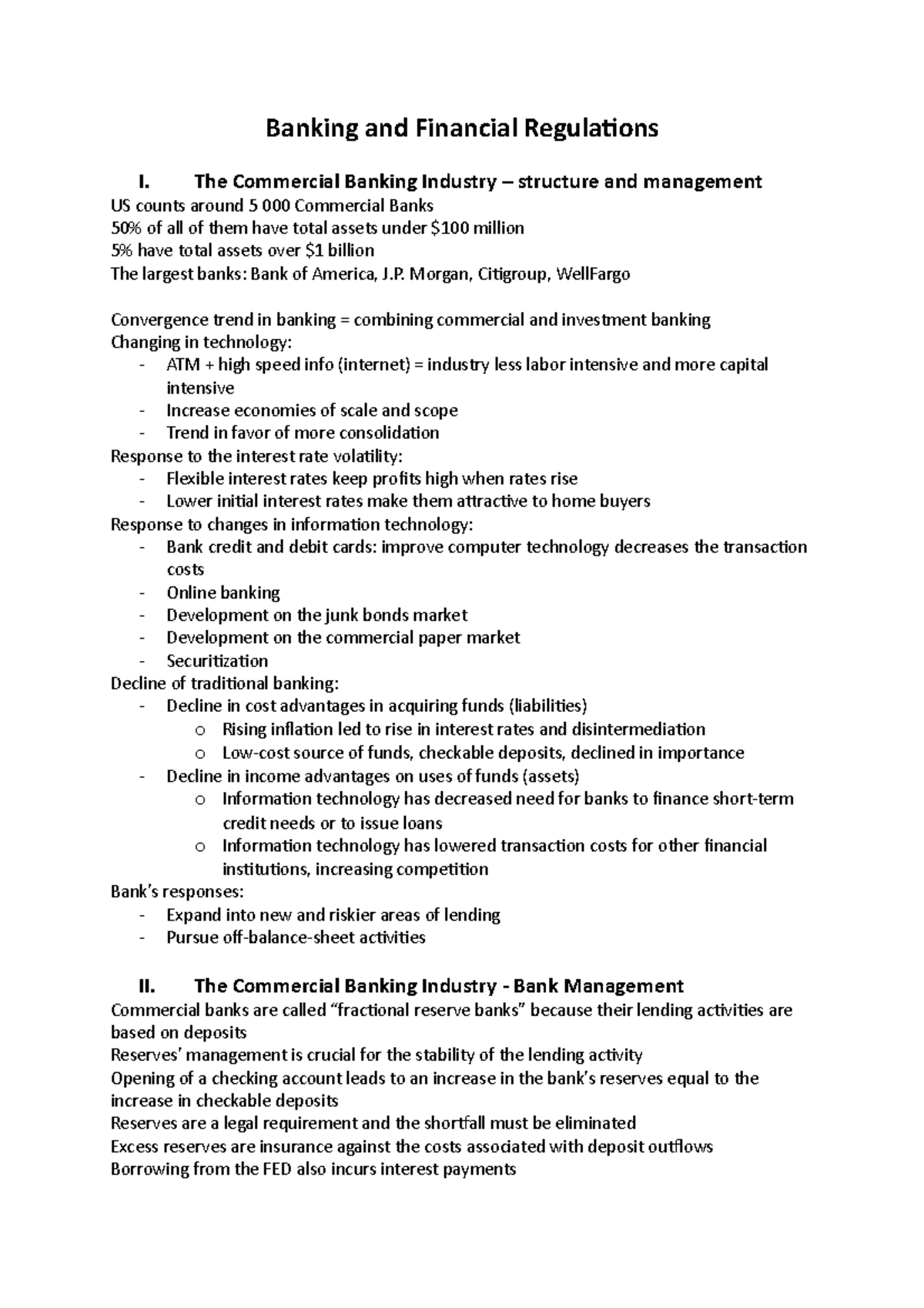 Banking and Financial Regulations - The Commercial Banking Industry ...