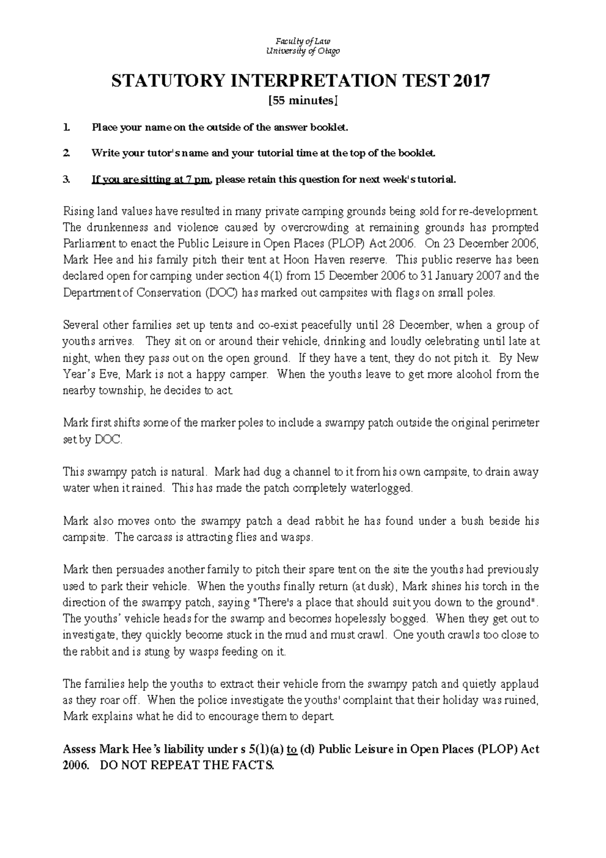 Statutory interpretation test - Faculty of Law University of Otago ...