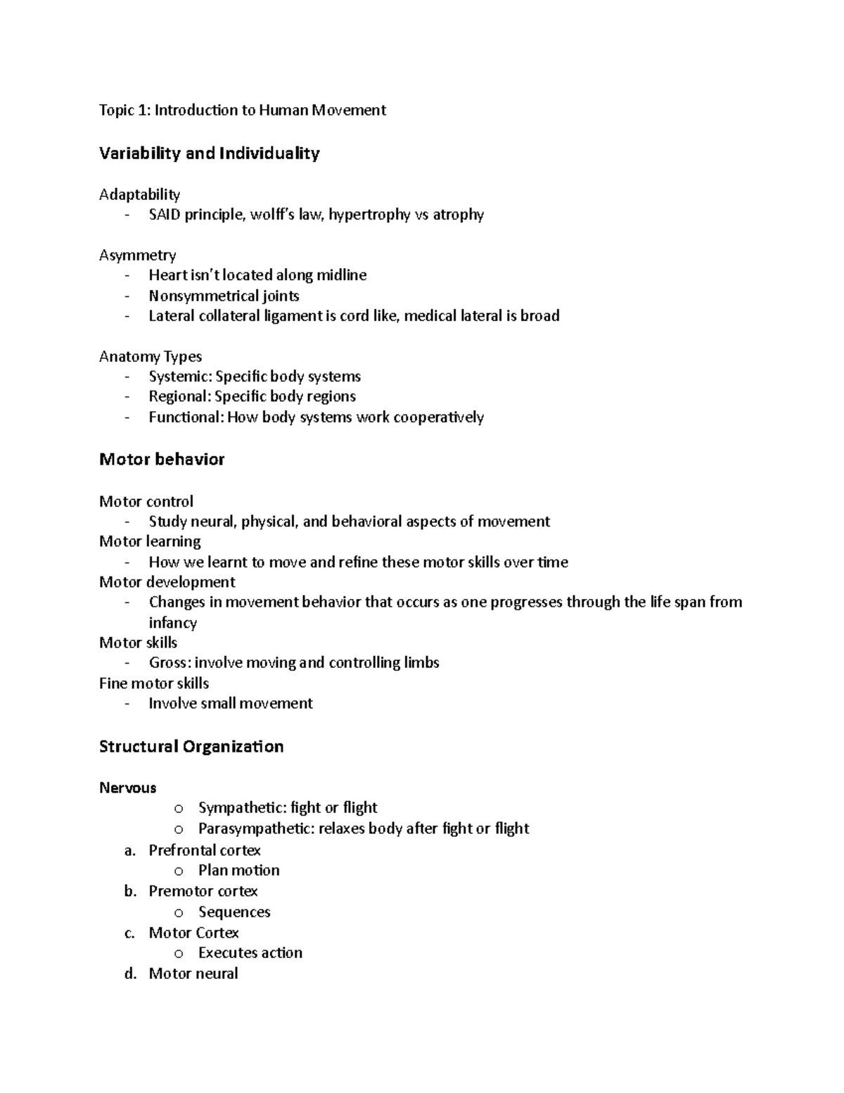 T1 - lab information - Topic 1: Introduction to Human Movement ...