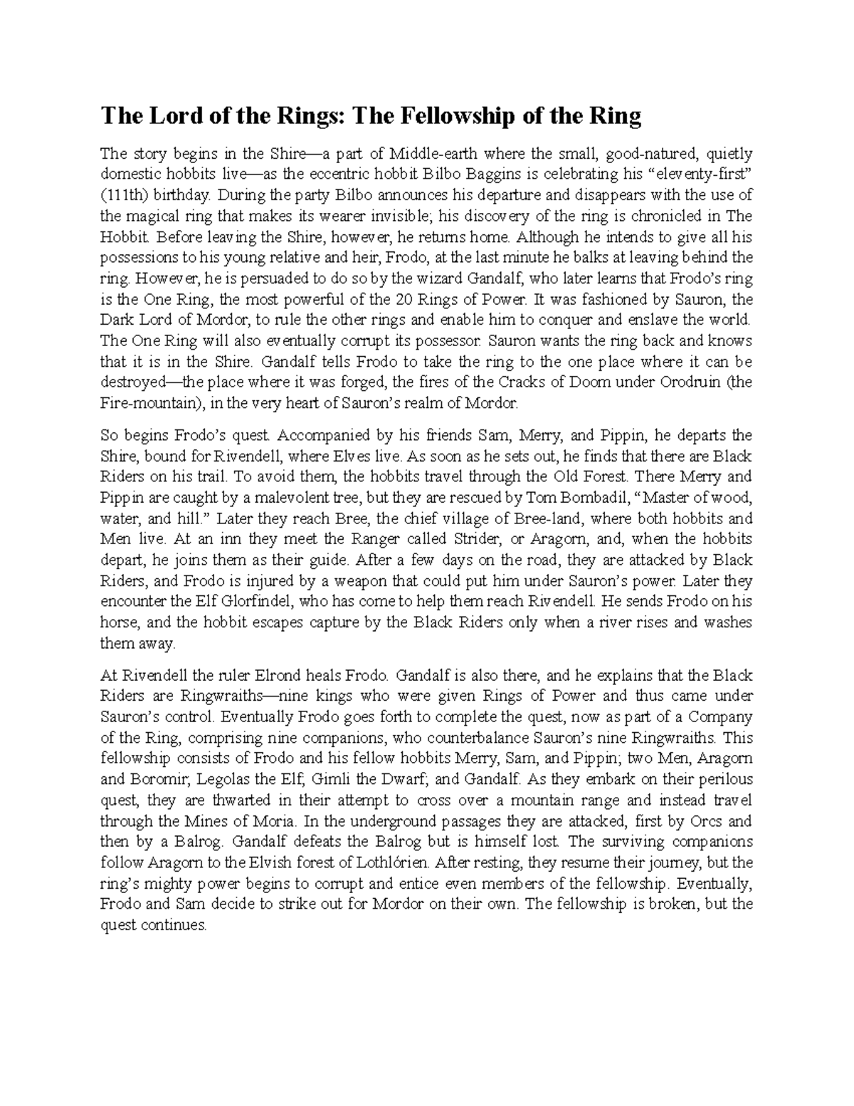 Fiction-sub-genres - notes - The Lord of the Rings: The Fellowship of ...