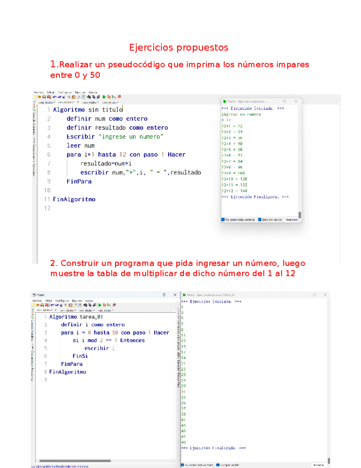 Ejercicios propuestos s12 - Ejercicios propuestos 1 un pseudocódigo que imprima los números ...