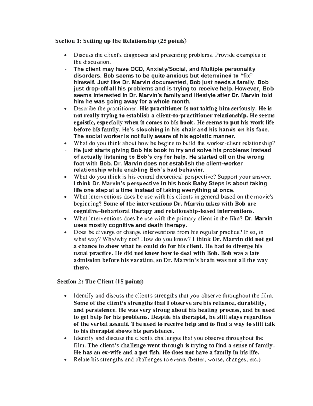 What about bob questions - Section 1: Setting up the Relationship (25 ...