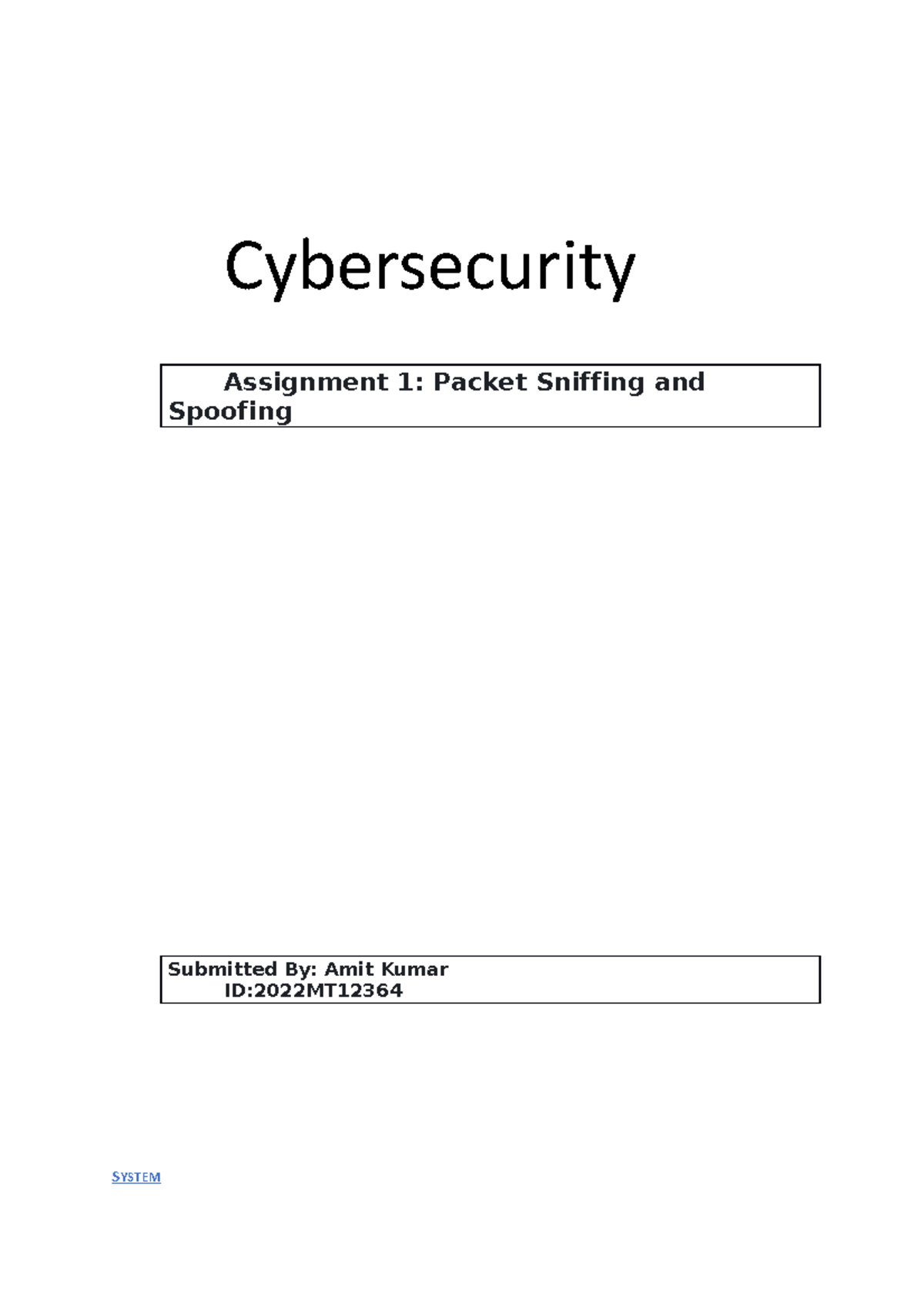 Cybersecurity assignment draft - Cybersecurity Assignment 1: Packet ...