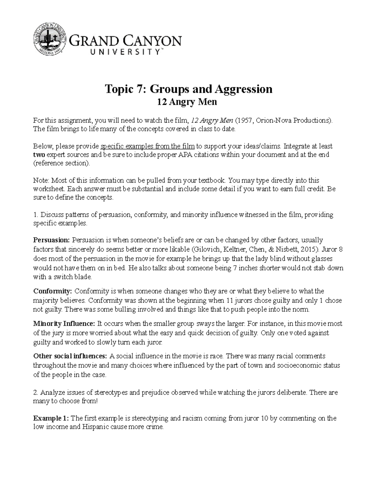 PSY362-RS-12Angry Men - Topic 7: Groups and Aggression 12 Angry Men For ...