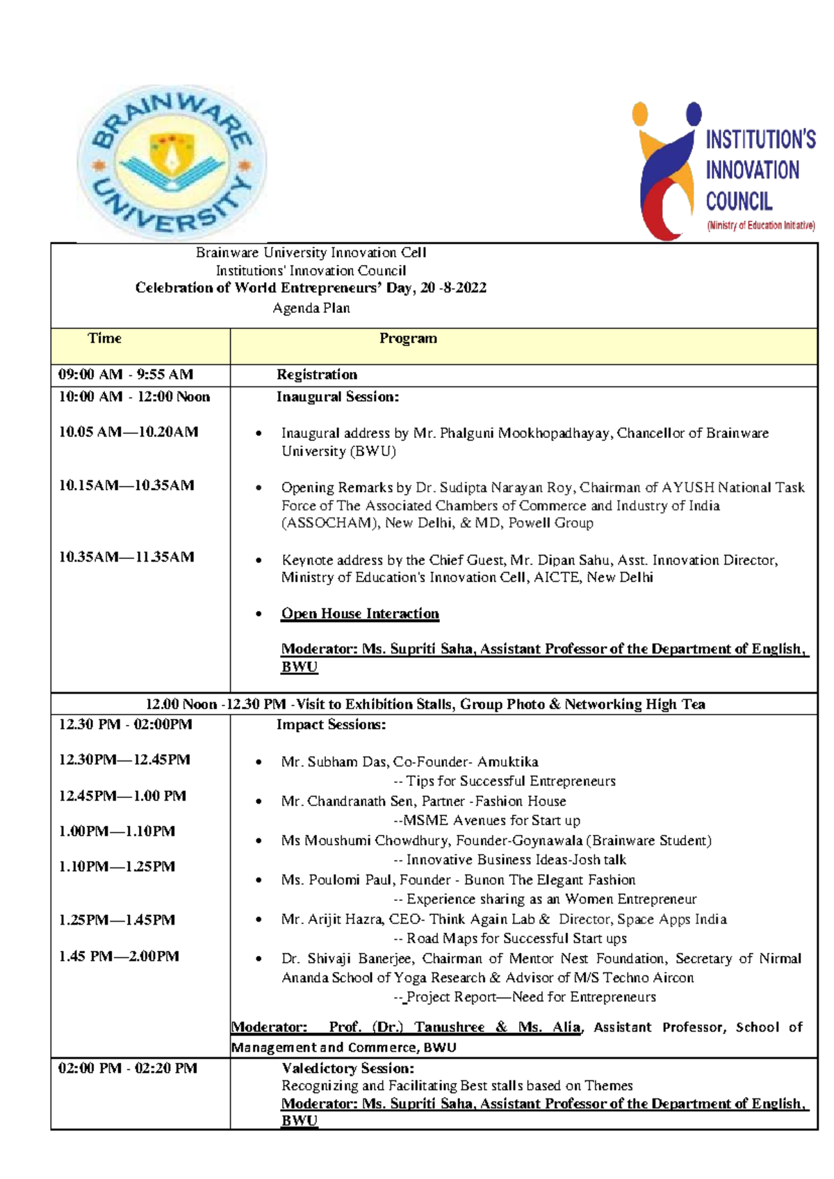 Agenda Plan-Program Schedule-19-8-22-Celebration of World Entrepreneurs ...