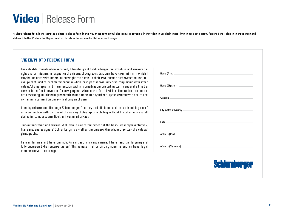 Schlumberger Photo and Video Release Form EN - Multimedia Rules and ...
