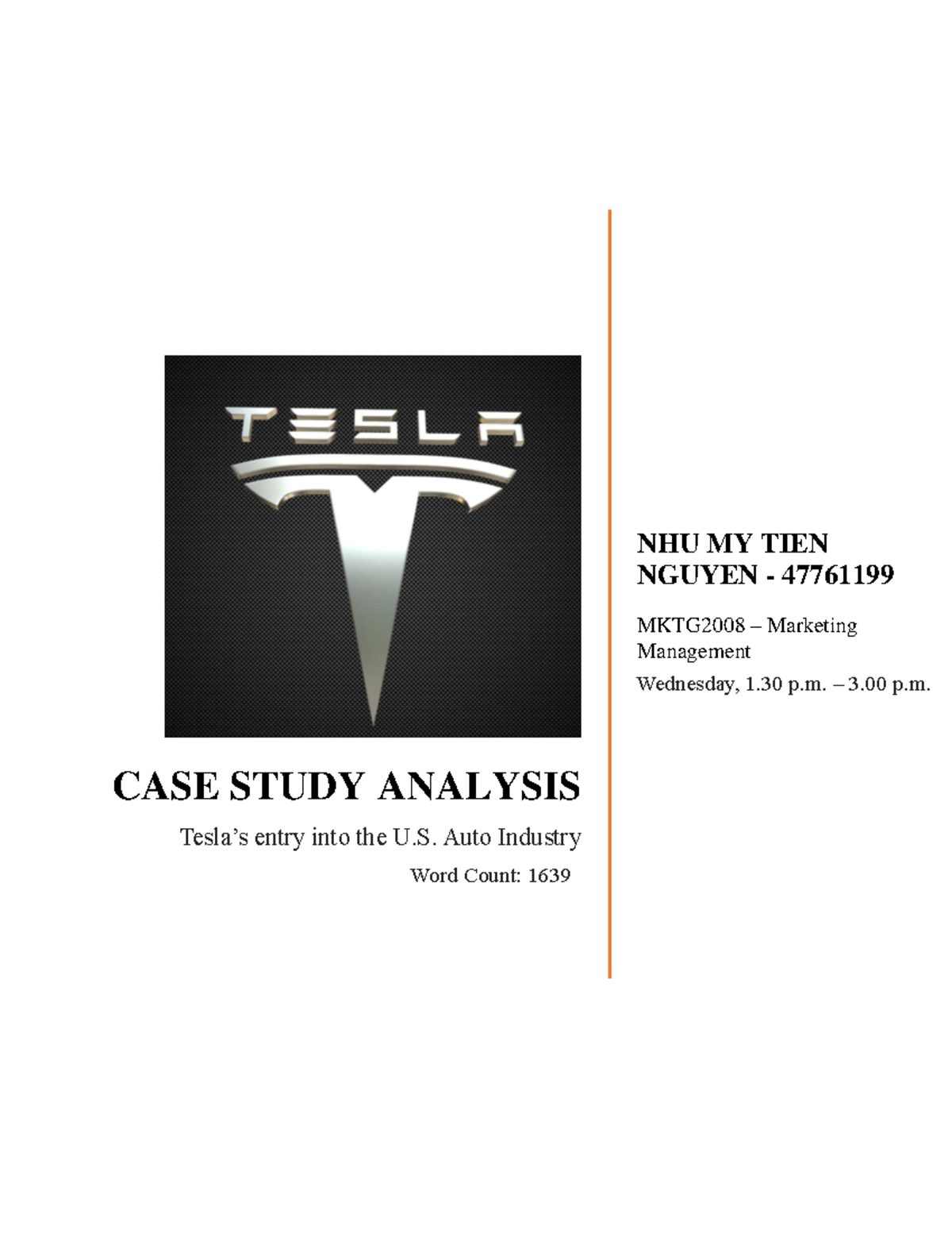 Tesla's Entry Into the US Auto Industry - case analysis - CASE STUDY ...