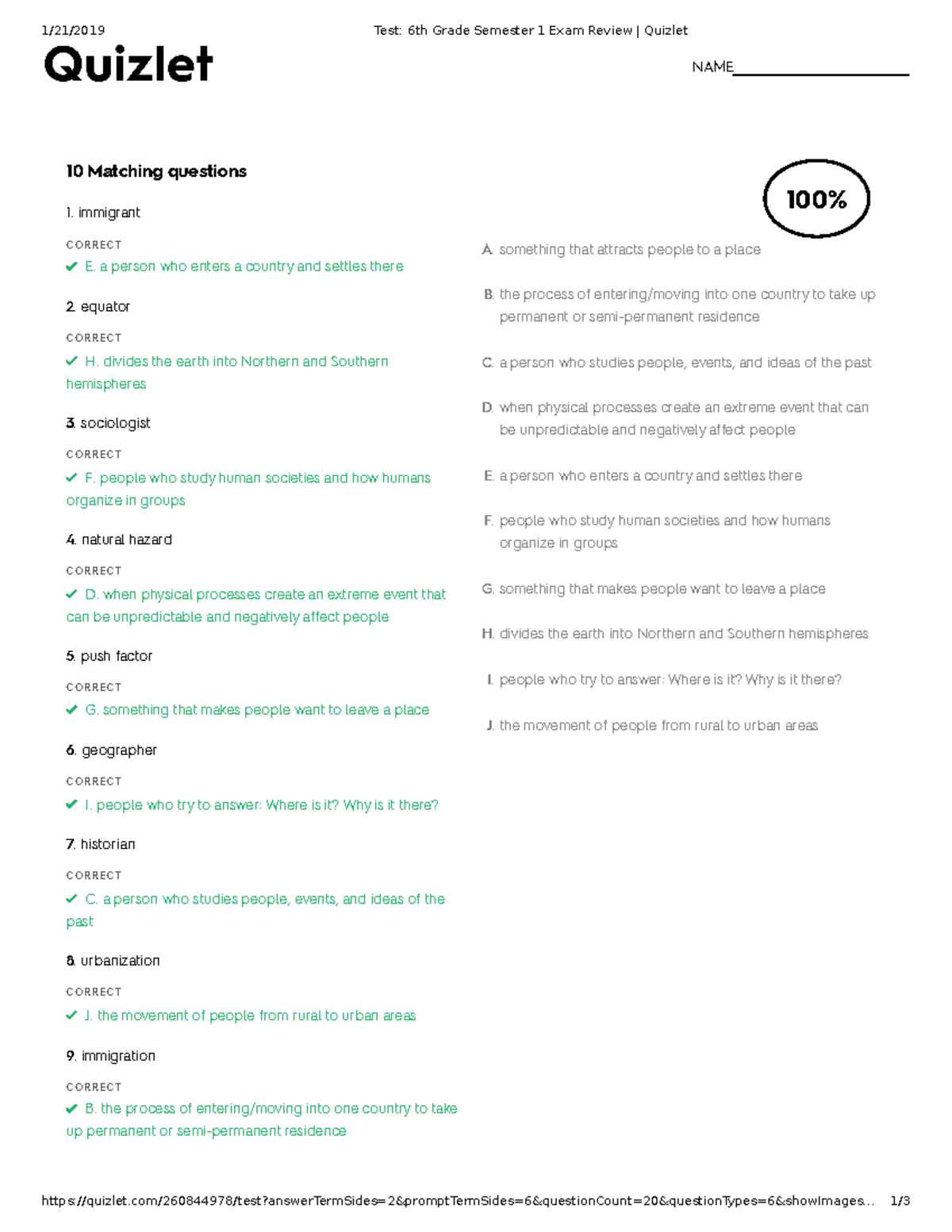 Test 6th Grade Semester 1 Exam Review Quizlet - 1/21/2019 Test: 6th ...