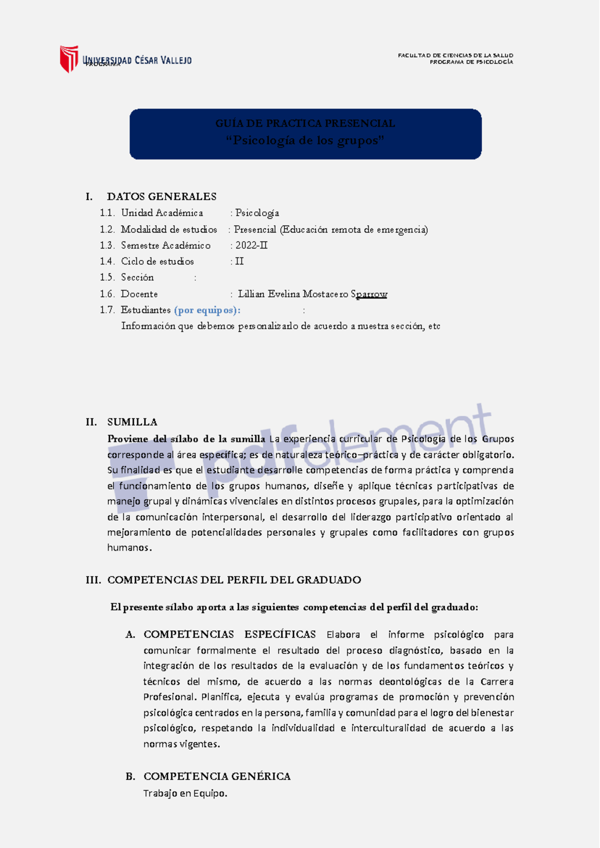 Conflicto DE Grupos 2 - PROGRAMA SESI”N DE APRENDIZAJE N∞ 5 I. DATOS GENERALES Unidad AcadÈmica ...