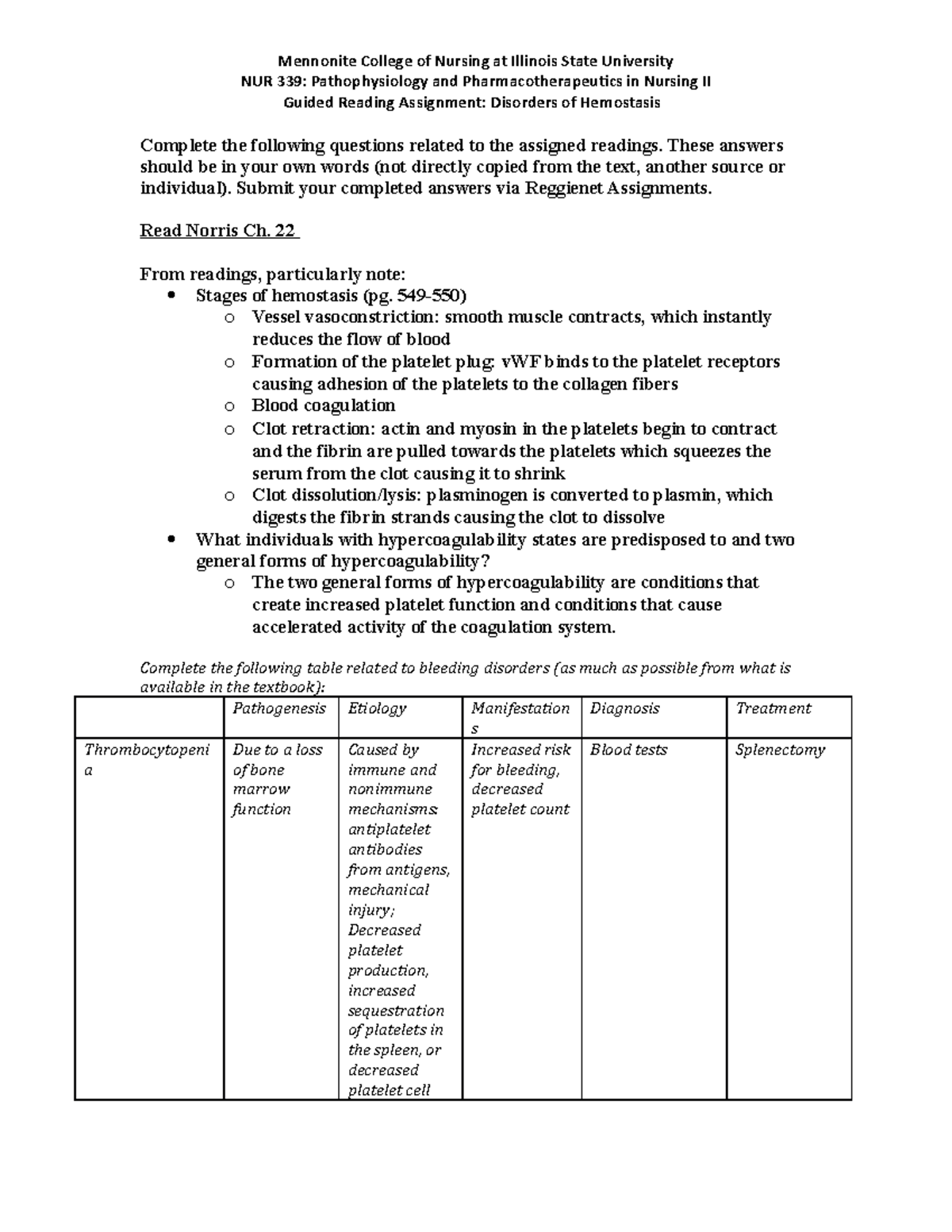 NUR339+Guided+Reading+Assignment Hemostasis S21 - Mennonite College of ...
