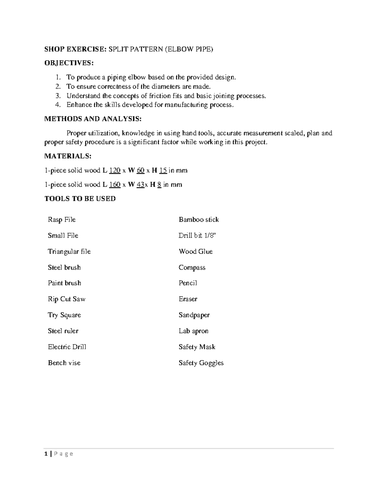 SP5 Split Pattern - 1 | P a g e SHOP EXERCISE: SPLIT PATTERN (ELBOW ...