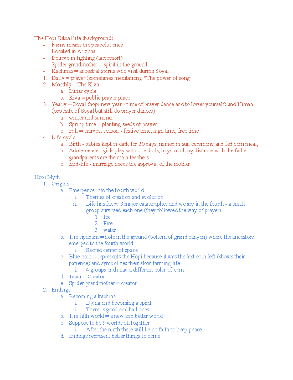 Religious Studies 101 - Hopi - The Hopi Ritual life (background) - Name ...