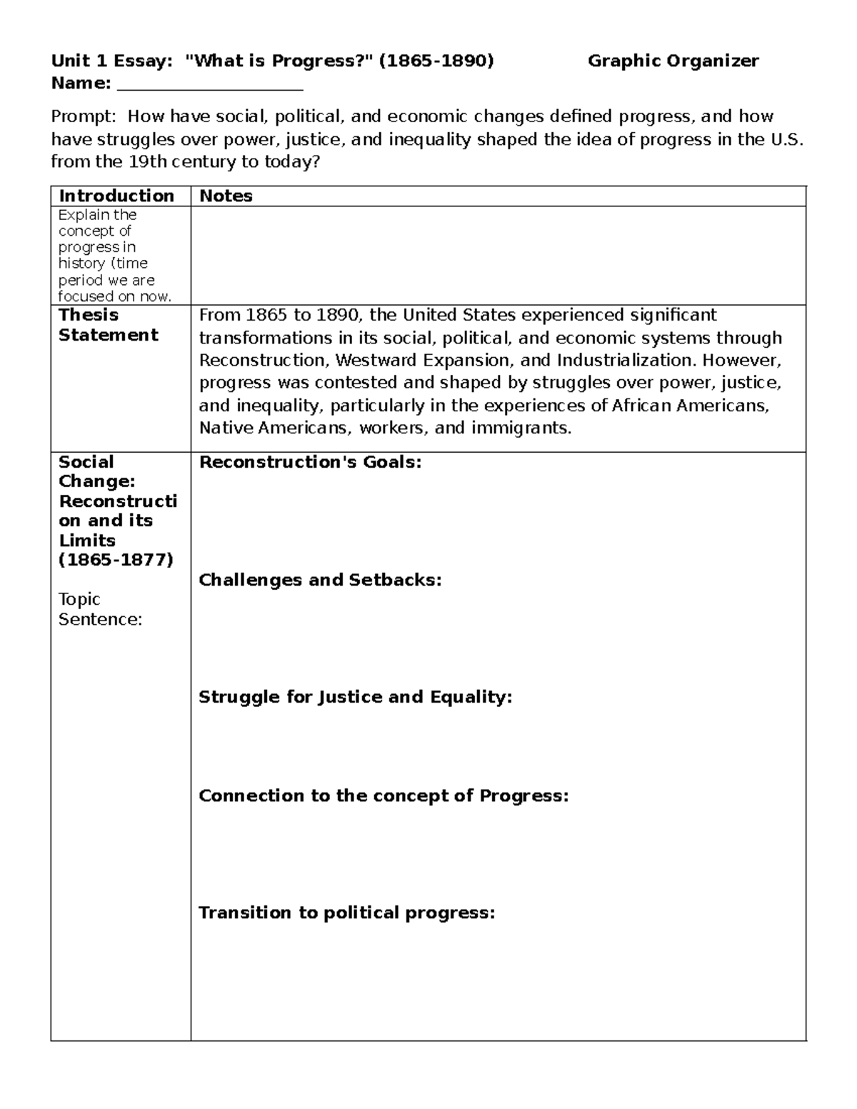 Essay 1 - What is Progress - Unit 1 Essay: "What is Progress?" (1865 ...