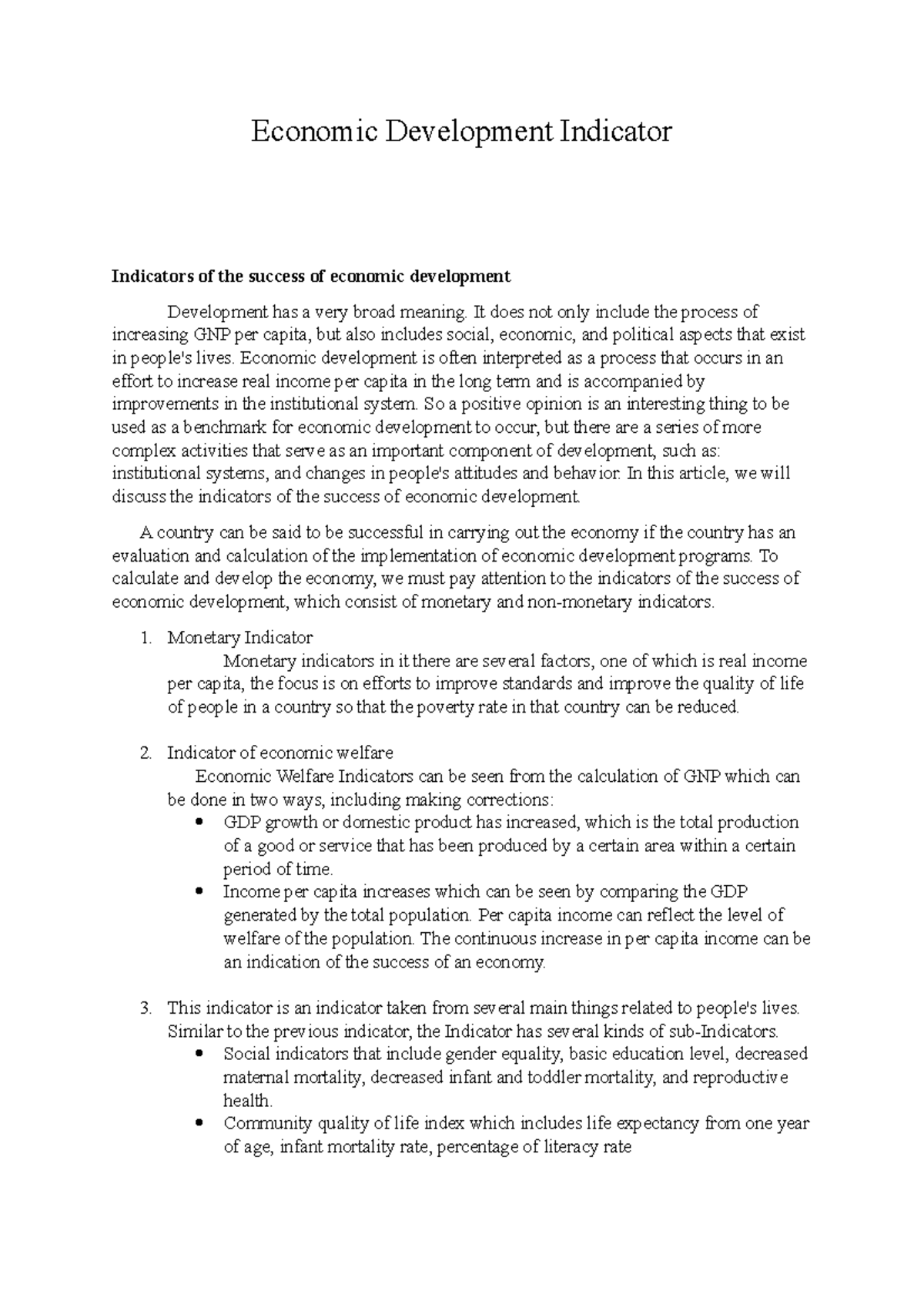 Economic Development Indicator - Economic Development Indicator ...