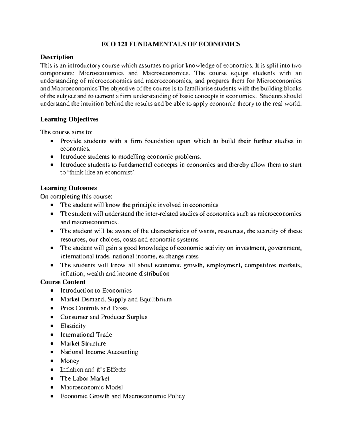ECO 121 Fundamentals OF Economics - ECO 121 FUNDAMENTALS OF ECONOMICS ...