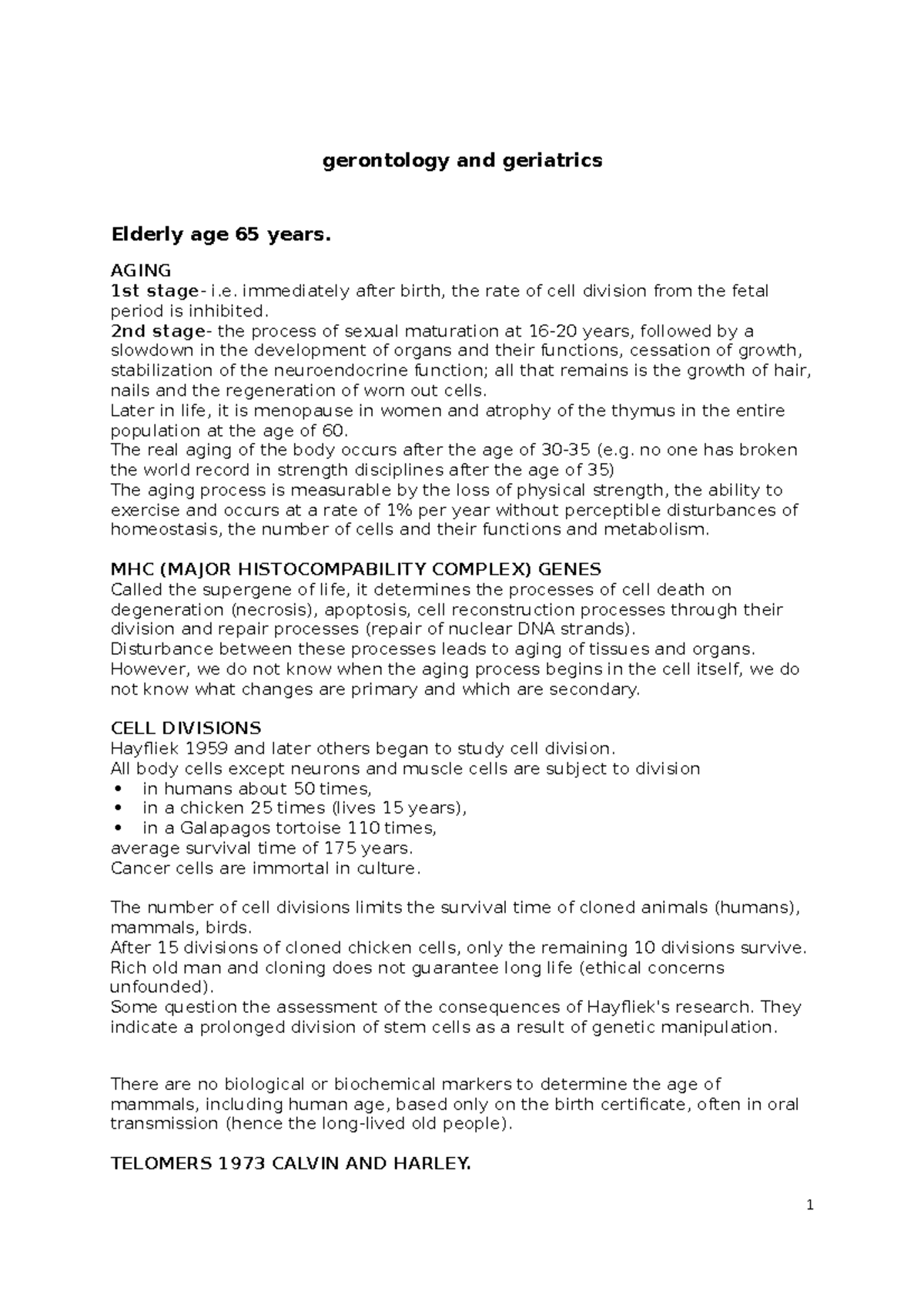 Gerontology and geriatrics - gerontology and geriatrics Elderly age 65 ...