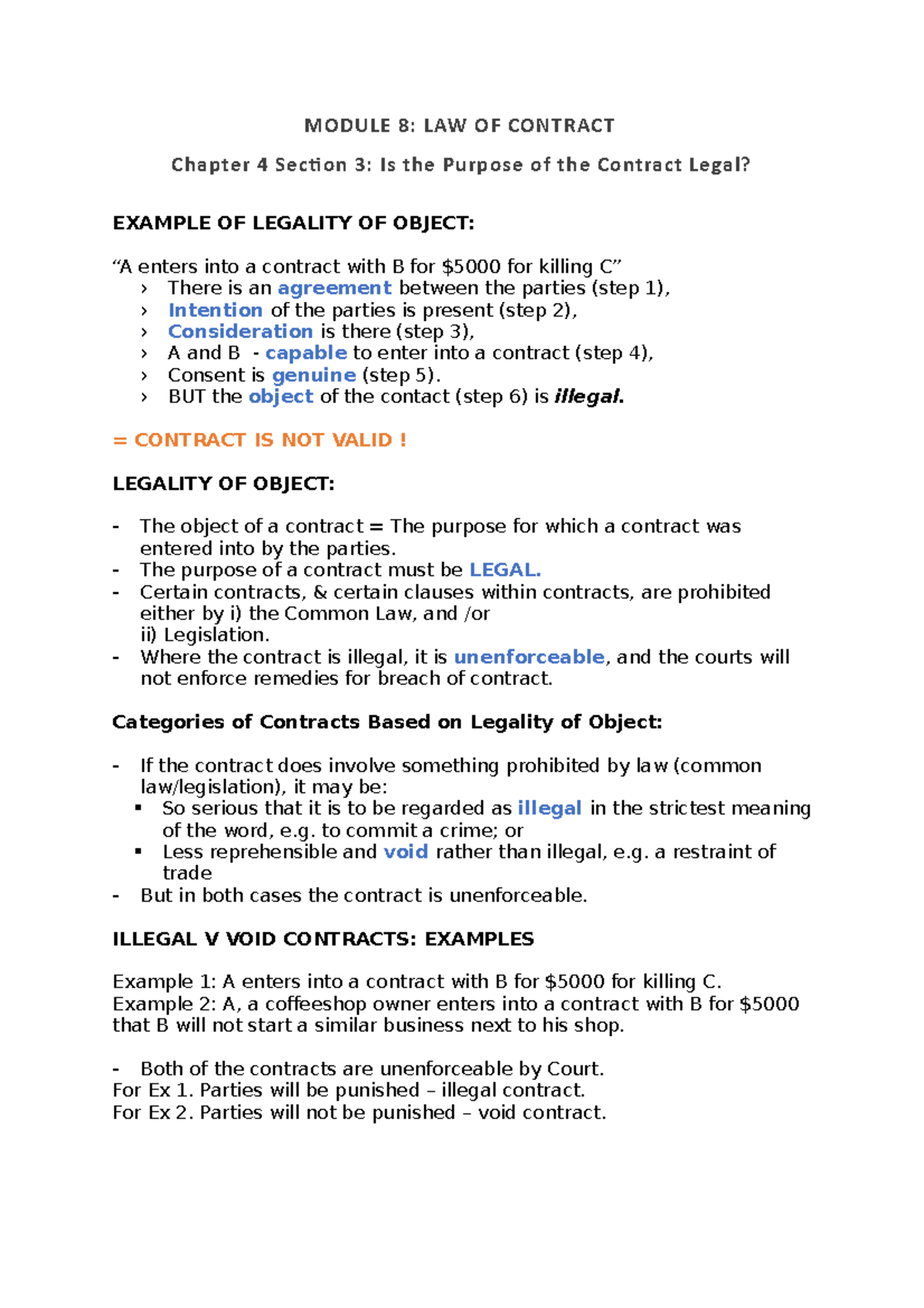 Module 8- Law of Contract - MODULE 8: LAW OF CONTRACT Chapter 4 Section 3: Is the Purpose of the ...