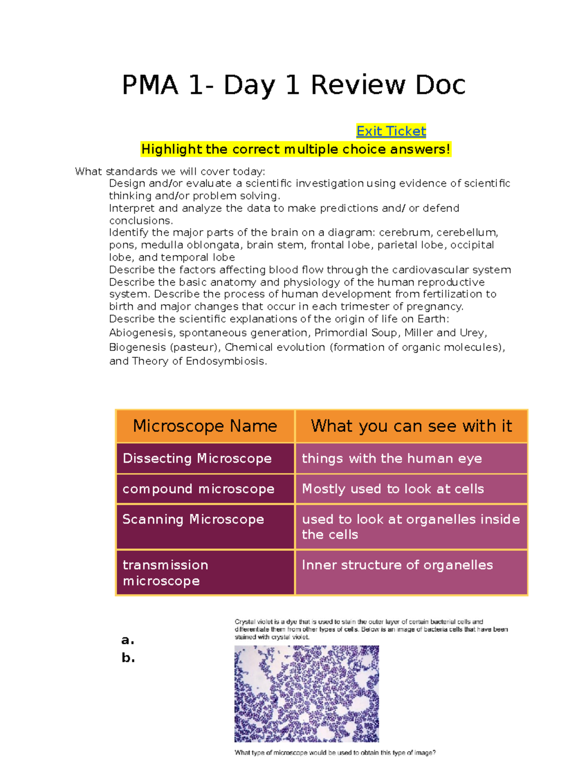 Copy of Copy of Copy of PMA 1 Day 1 Doc - PMA 1- Day 1 Review Doc Instructions: complete the doc ...