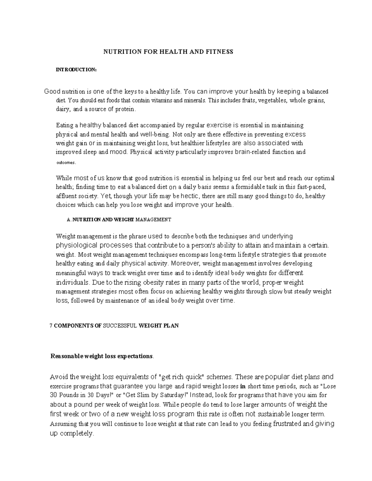 Nutrition For Health and Fitness - NUTRITION FOR HEALTH AND FITNESS ...