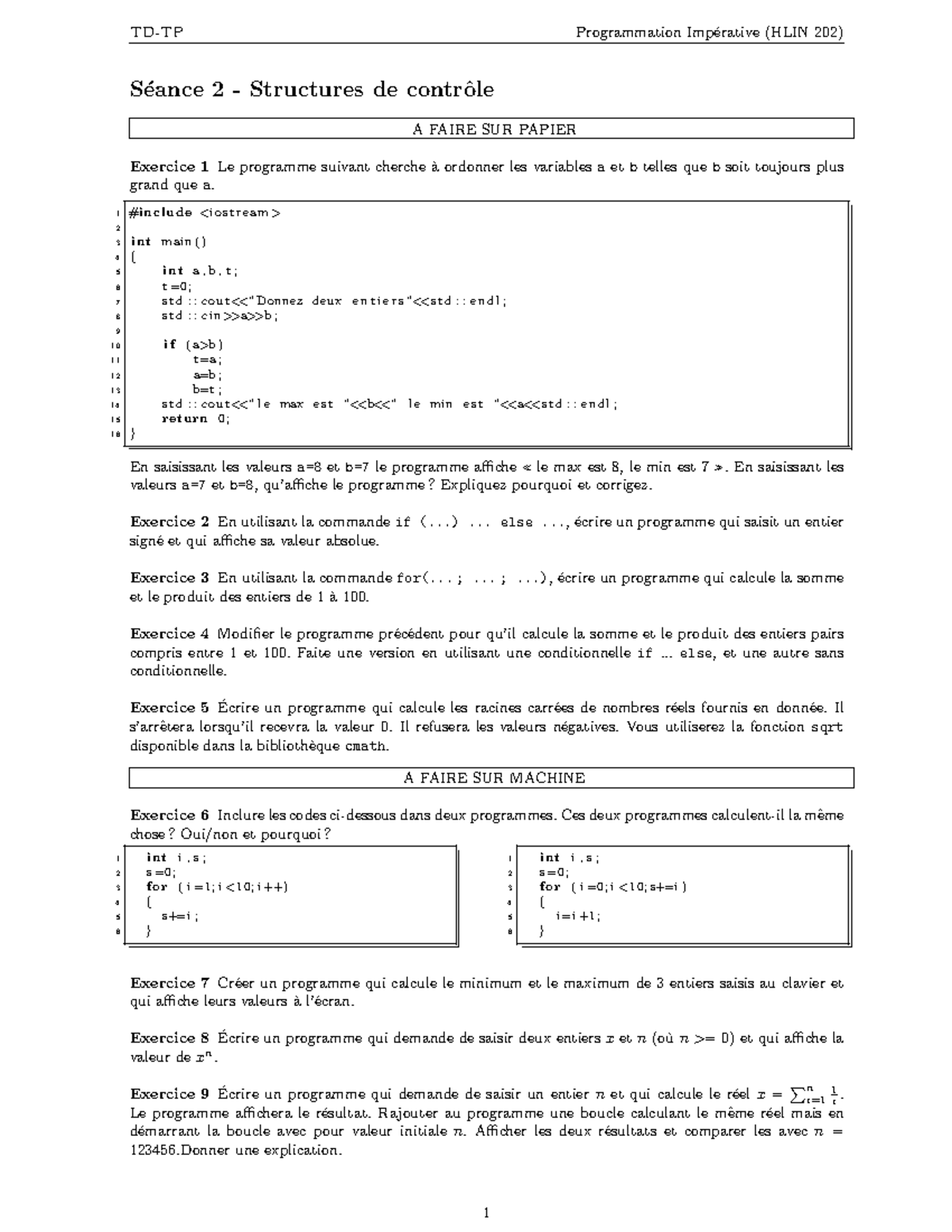 TD-TP 2 - TD Programmation Impérative - Programmation Imp´erative (HLIN 202) TD-TP S´ eance 2 ...
