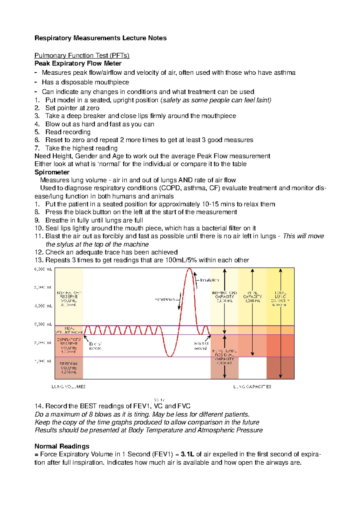 Respiratory measurements lecture notes - Respiratory Measurements ...