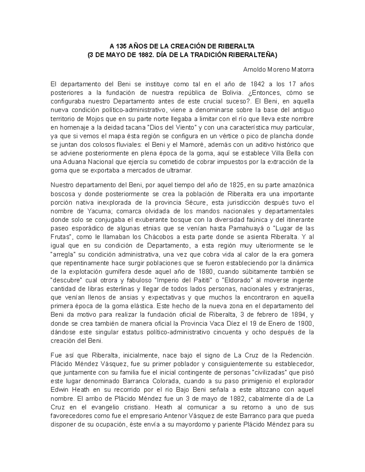 A 135 AÑOS DE LA Creación DE Riberalta - A 135 AÑOS DE LA CREACIÓN DE ...