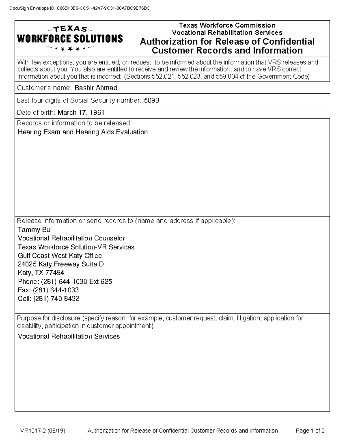 VR1517-2 Authorization for Release of Confide - Texas Workforce ...