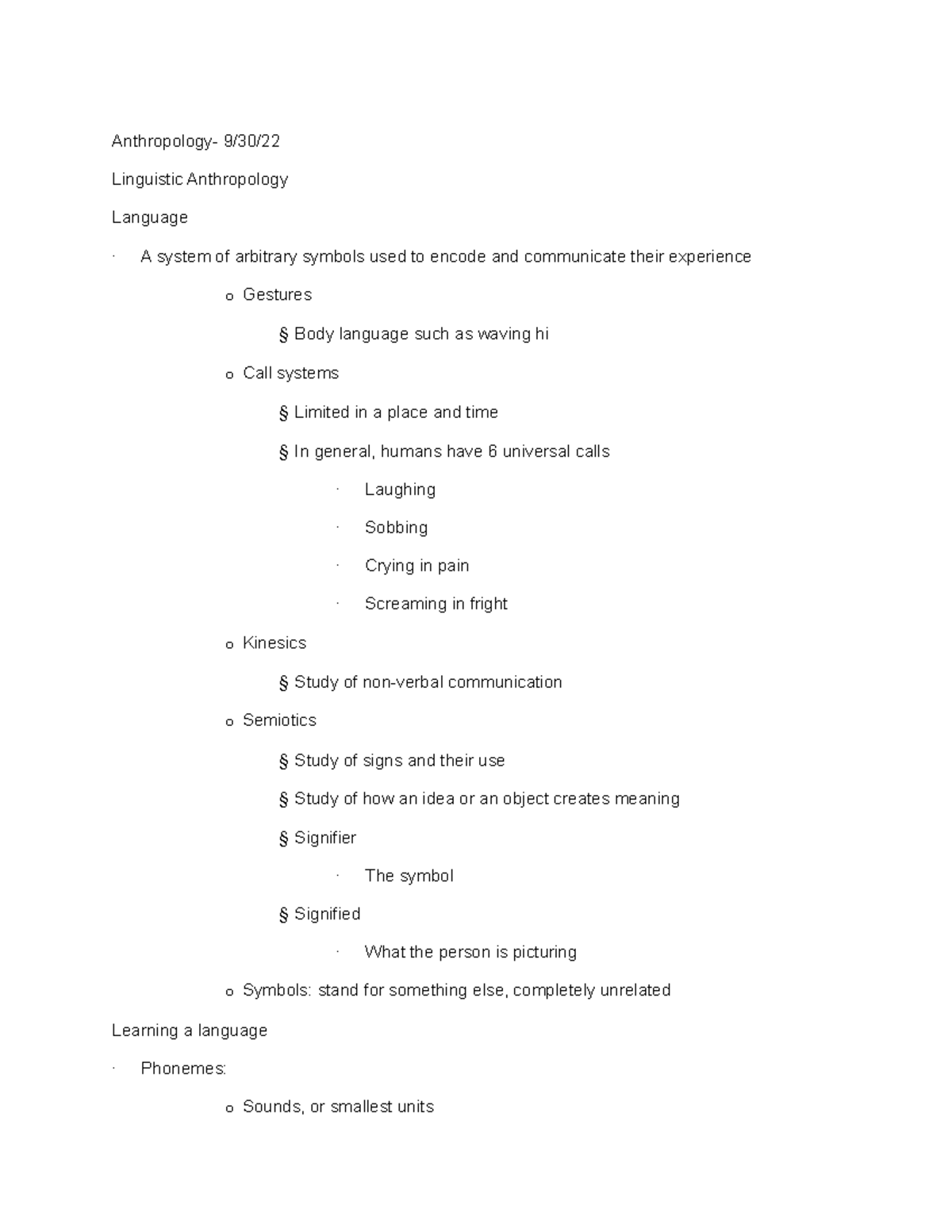 Lecture- 9 30 33 - Anthropology- 9/30/ Linguistic Anthropology Language ...