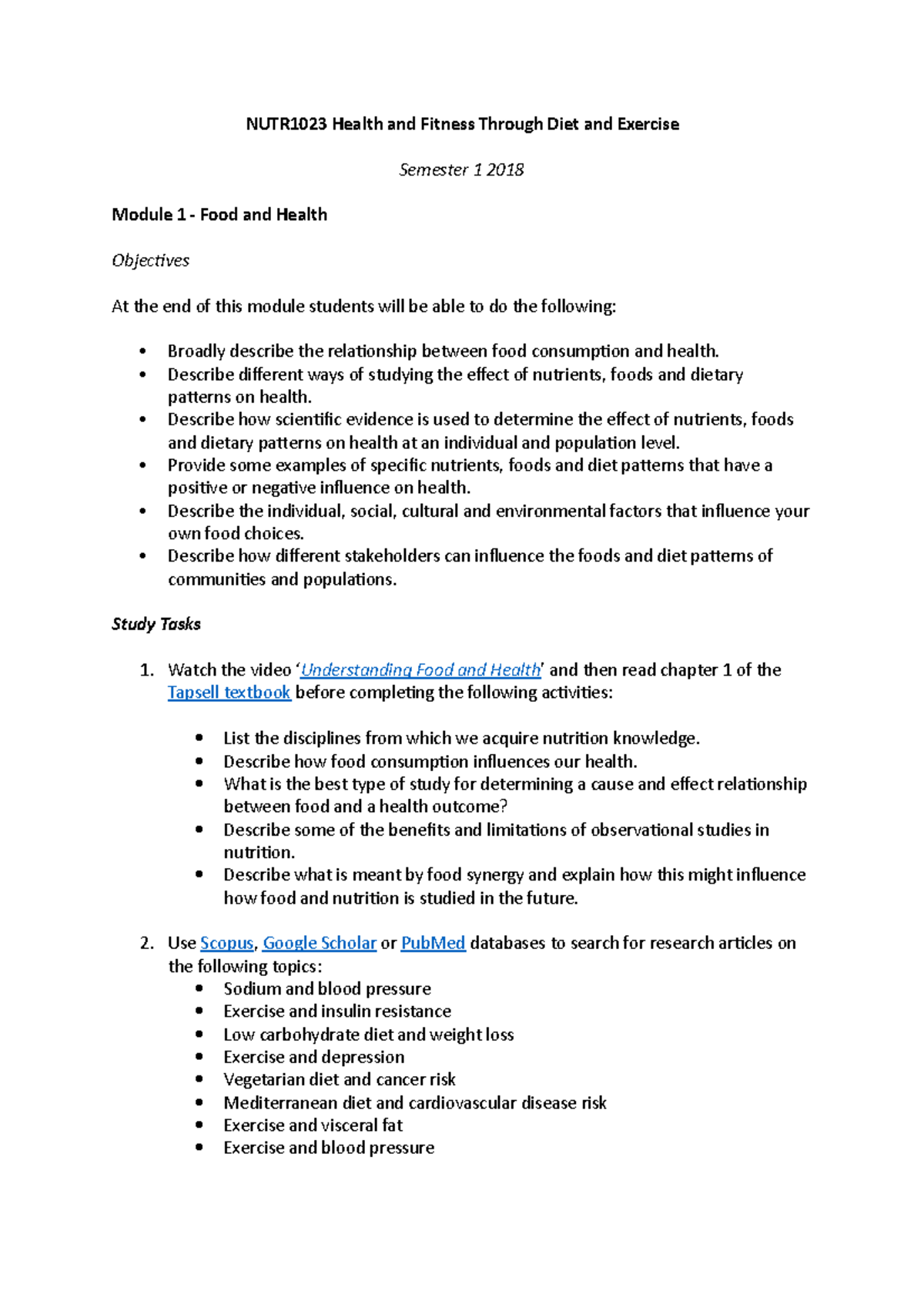 Module 1 Study Guide - NUTR1023 Health and Fitness Through Diet and ...