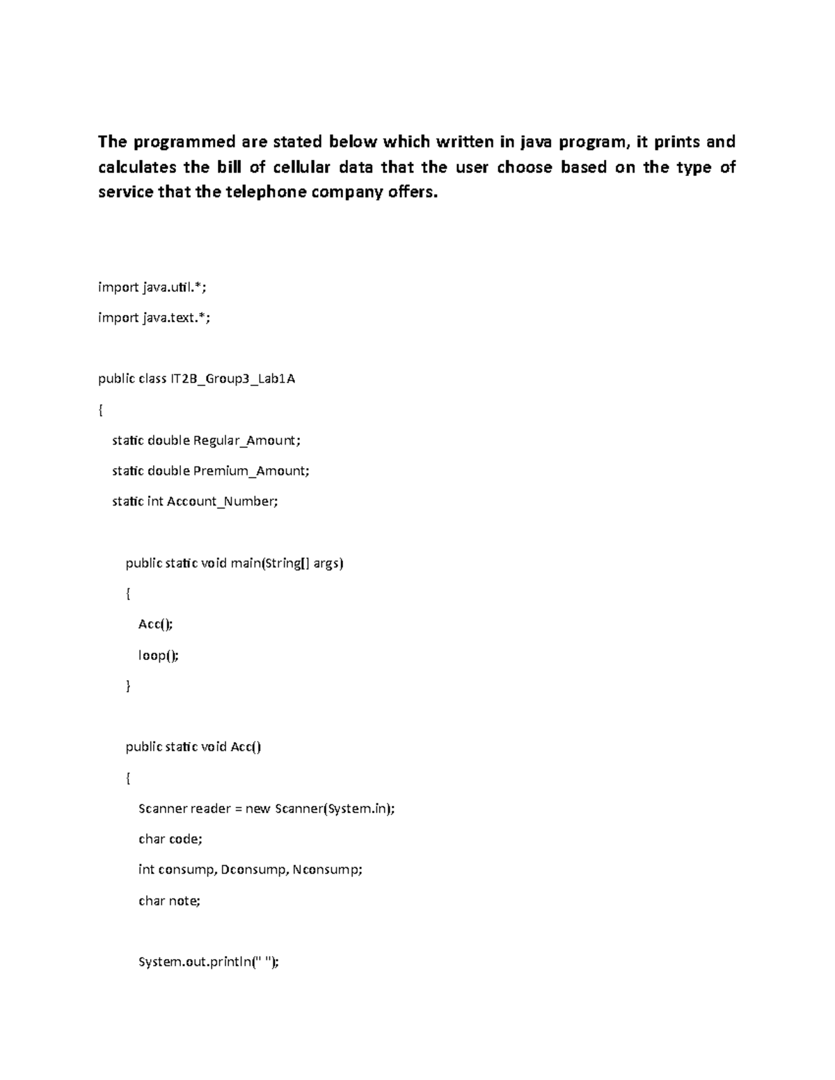 Code for Computing Cellular Data with Description - The programmed are ...