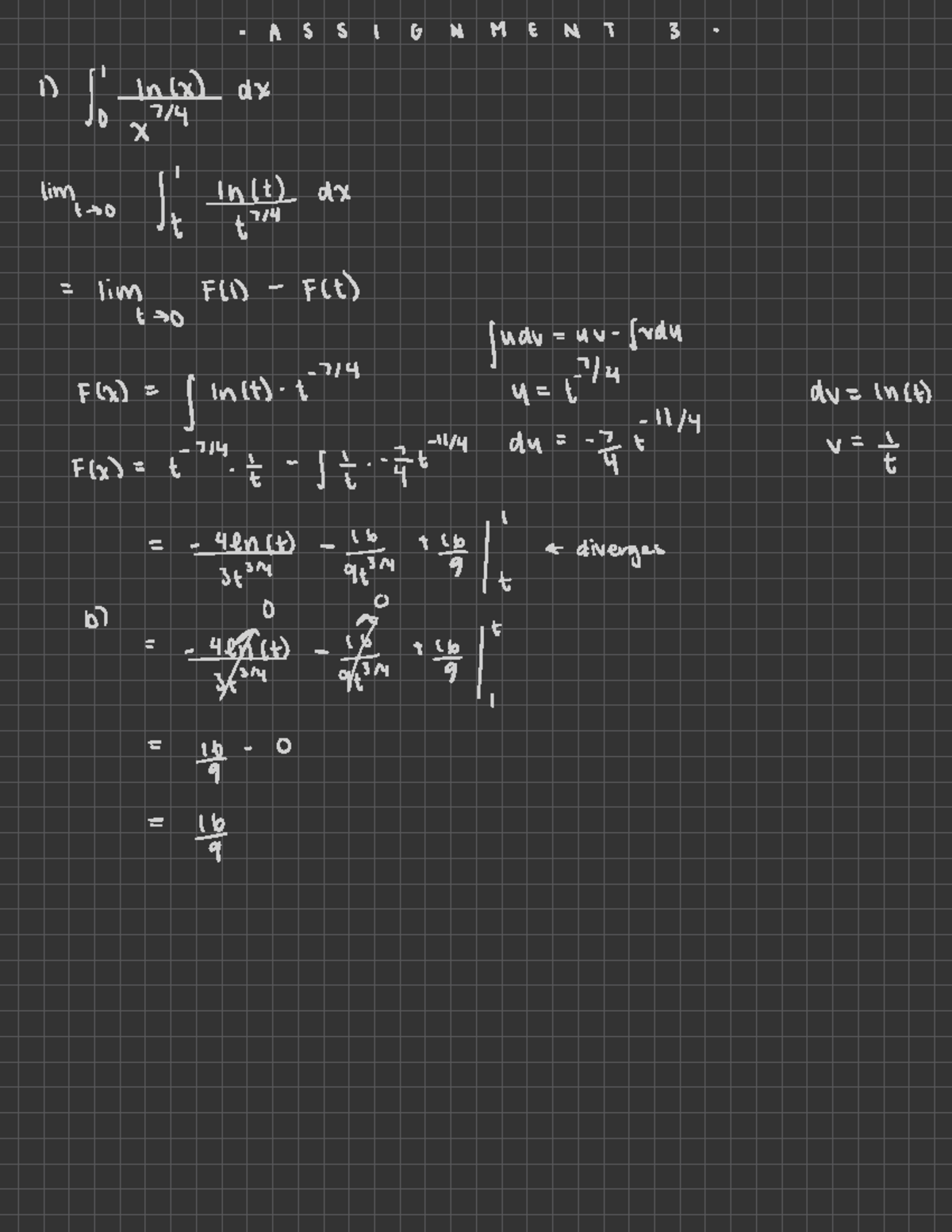 MAT 1332 Mobius Assignment 3 - A S S 1 G N M E N T 3 • 1) % lnlx) DX ...