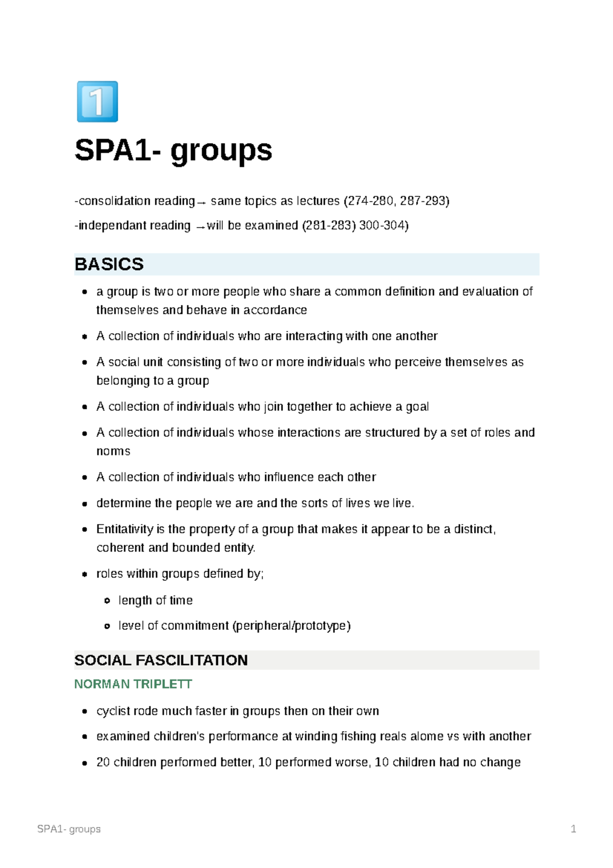 SPA1- groups - Notes for lecture 1 of social psychology - SPA1- groups ...