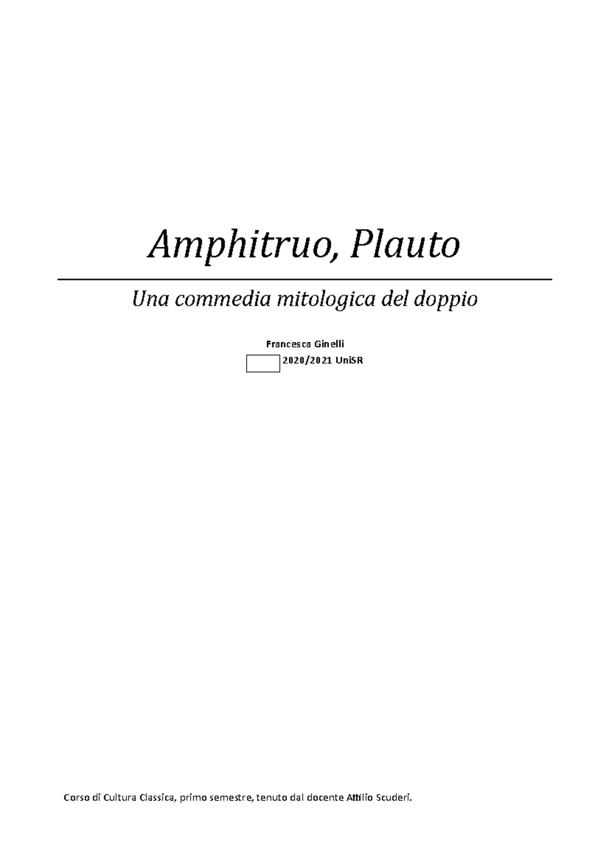 Appunti Anfitrione di Plauto - Amphitruo, Plauto Una commedia ...