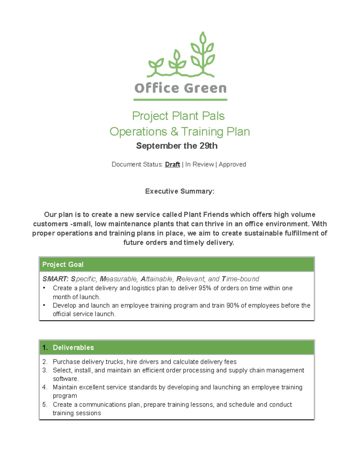 Project Charter - asfsf - Project Plant Pals Operations & Training Plan ...
