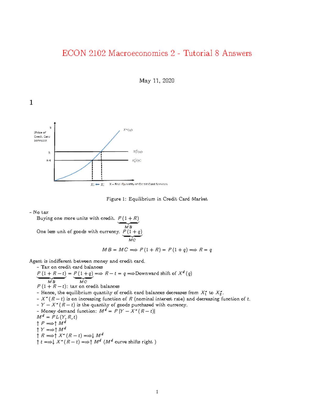 Tutorial 8 Answers - answer - ECON 2102 Macroeconomics 2 - Tutorial 8 ...