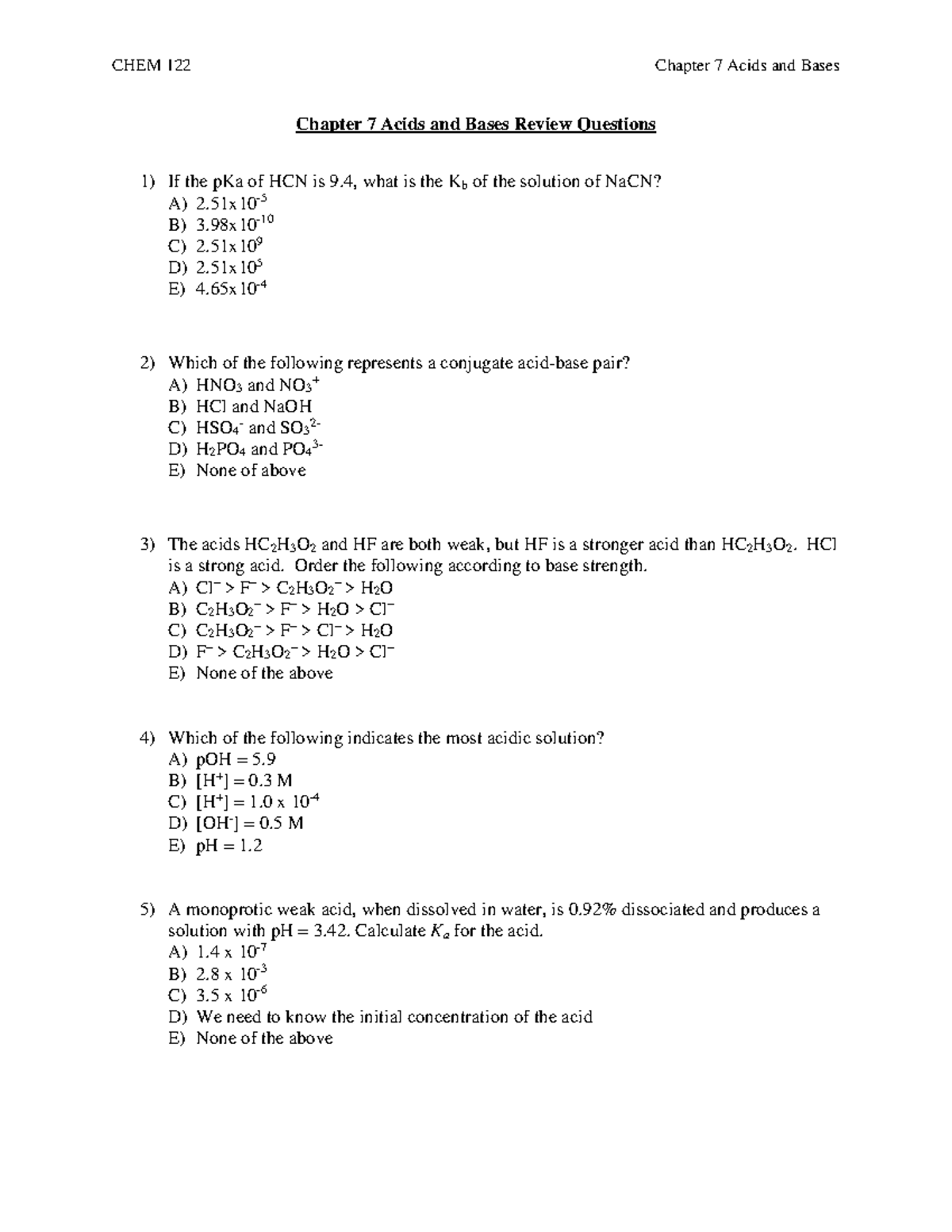 Chapter 7 Acids and Bases Review - Chapter 7 Acids and Bases Review ...