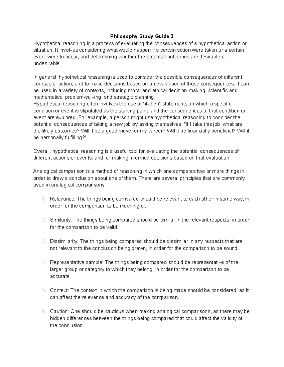 PHI 1600 Study Guide pt 3 - Philosophy Study Guide 3 Hypothetical ...