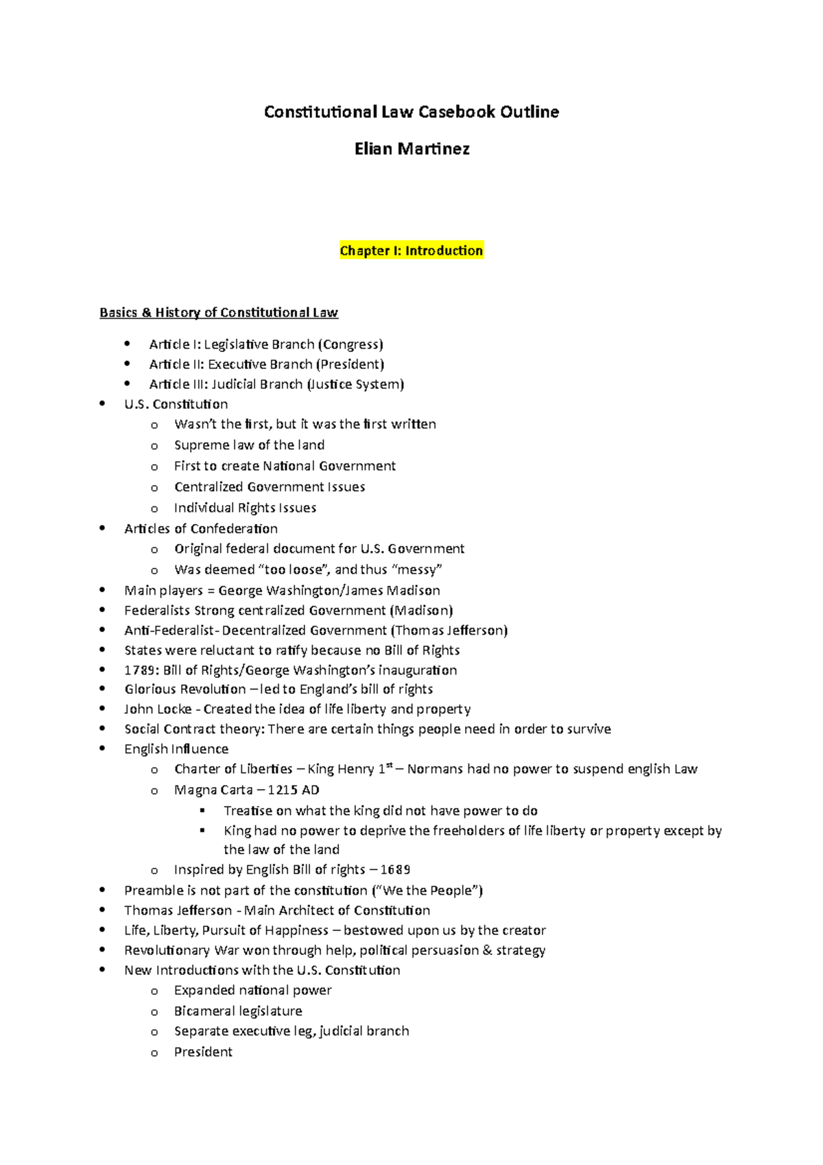 Con Law Case Outline - Constitutional Law Casebook Outline Elian ...