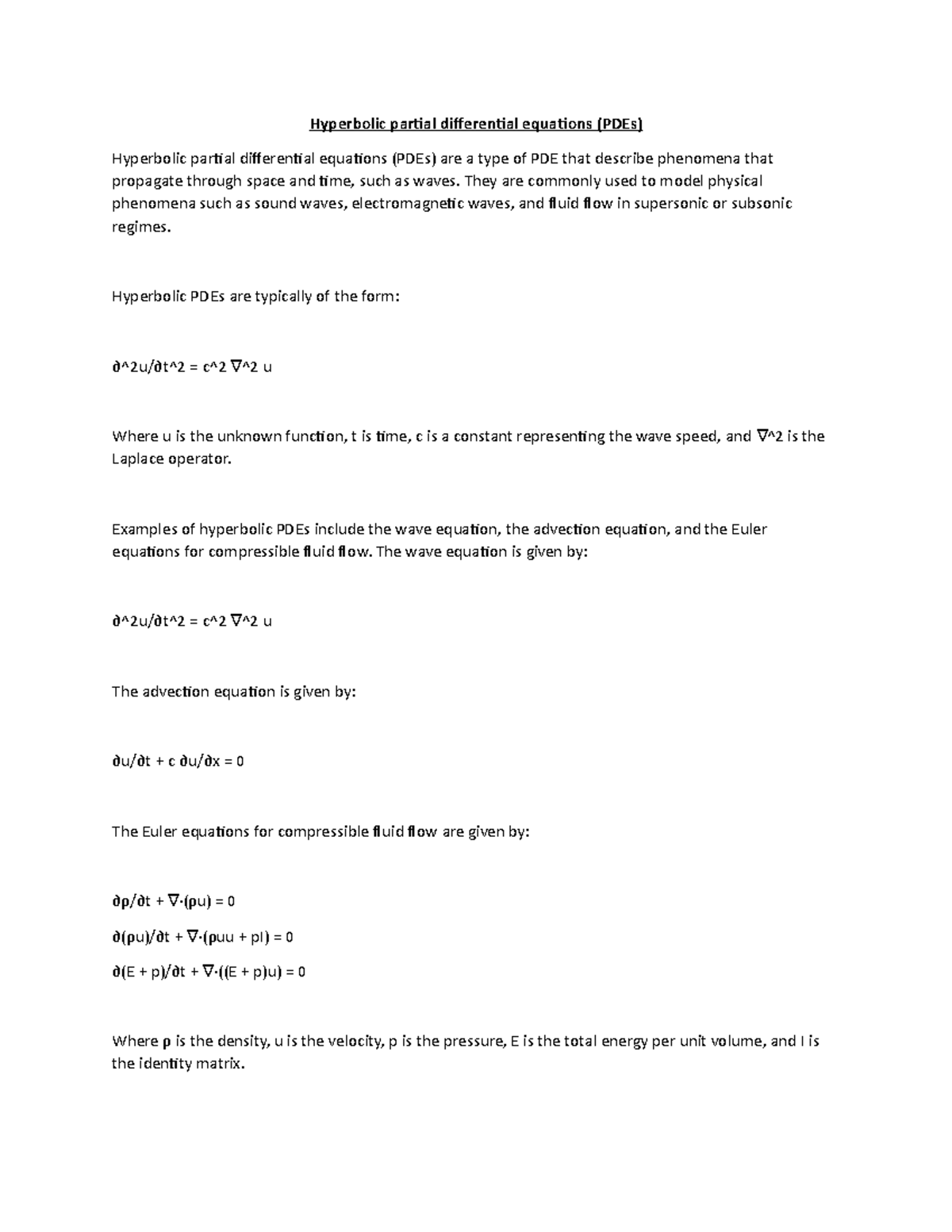 Hyperbolic Partial Differential Equations Pdes They Are Commonly Used To Model 5045