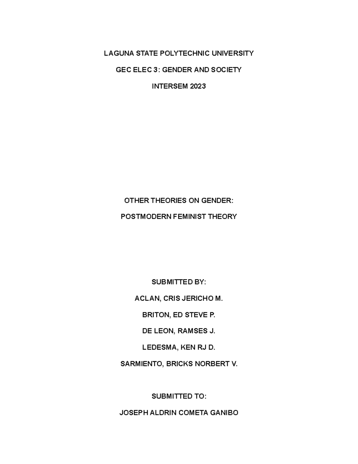 Postmodern Feminist Theory (BSME2A) - LAGUNA STATE POLYTECHNIC ...