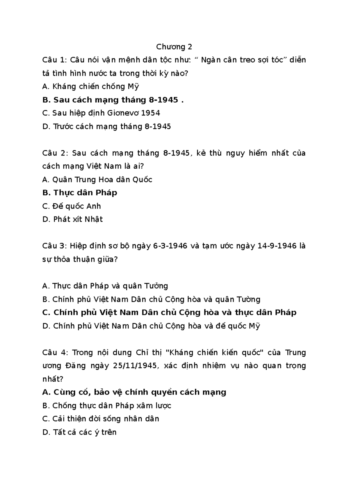 Lsđ c2 - lsd - Chương 2 Câu 1: Câu nói vận mệnh dân tộc như: “ Ngàn cân treo sợi tóc” diễn tả ...