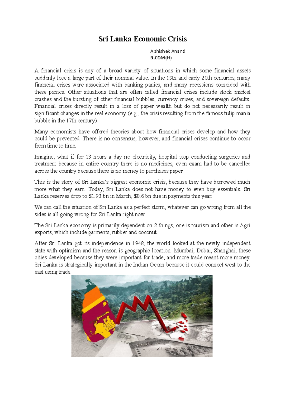 Sri Lanka econimic crisis - Sri Lanka Economic Crisis Abhishek Anand B ...