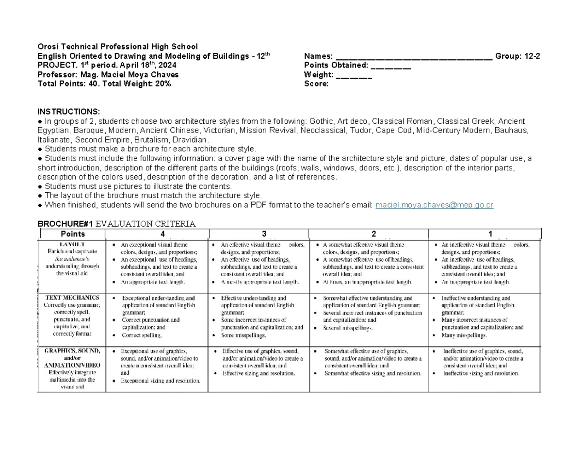Project evaluation criteria - Orosi Technical Professional High School ...