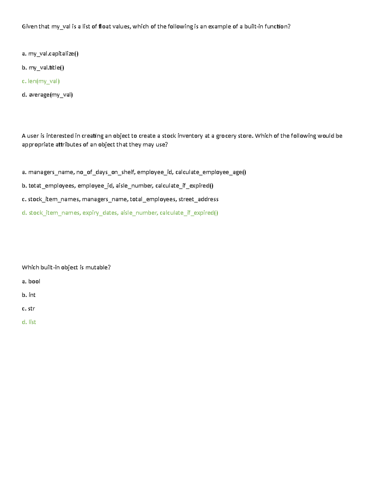 Exam 2 practice questions with answers - Given that my_val is a list of ...