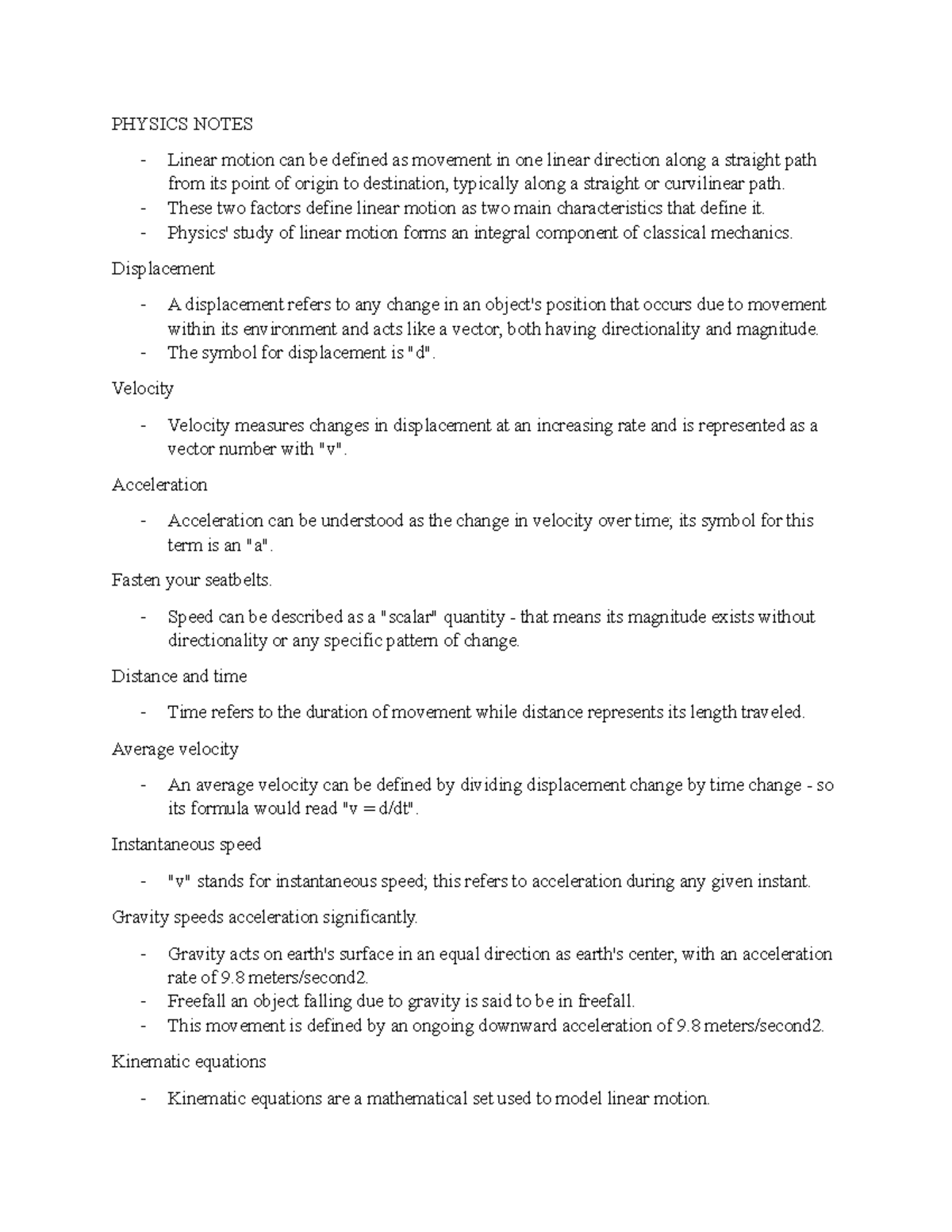 Physics Notes 1 - Algebra-based study of mechanics, measurement ...