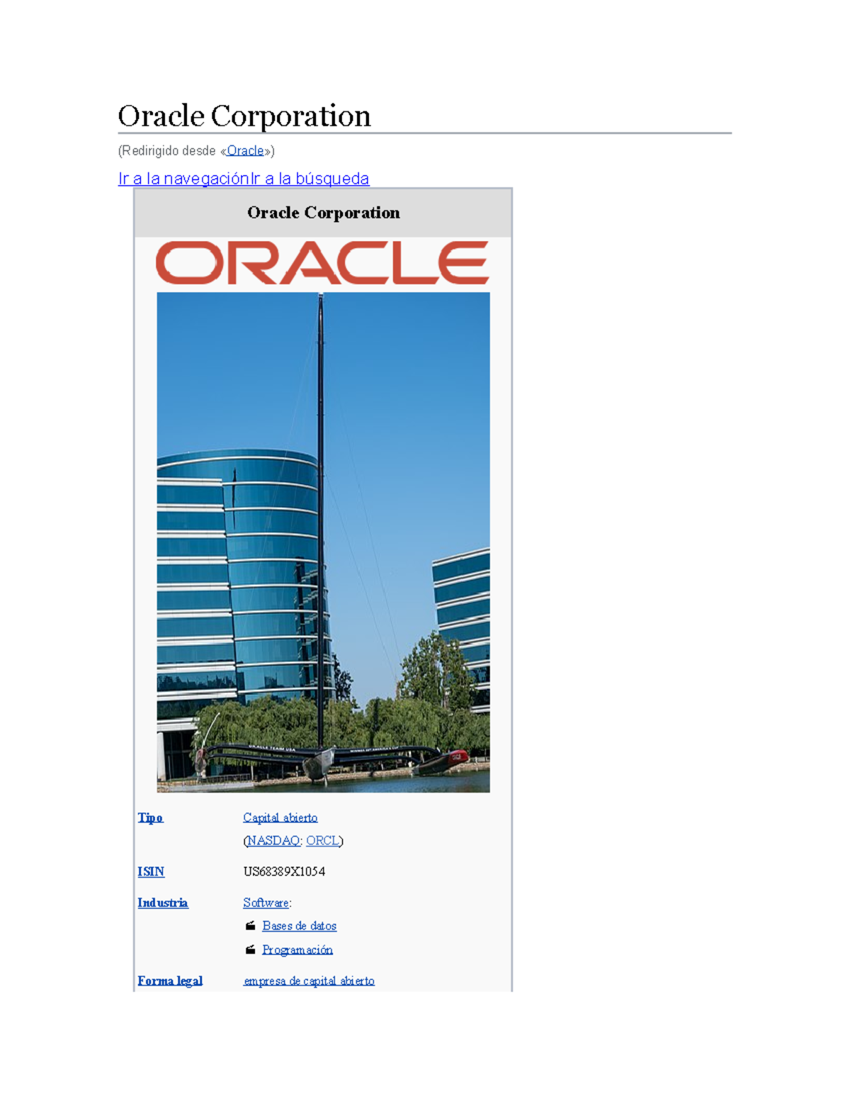 Oracle - Resumen - Oracle Corporation (Redirigido desde «Oracle») Ir a ...